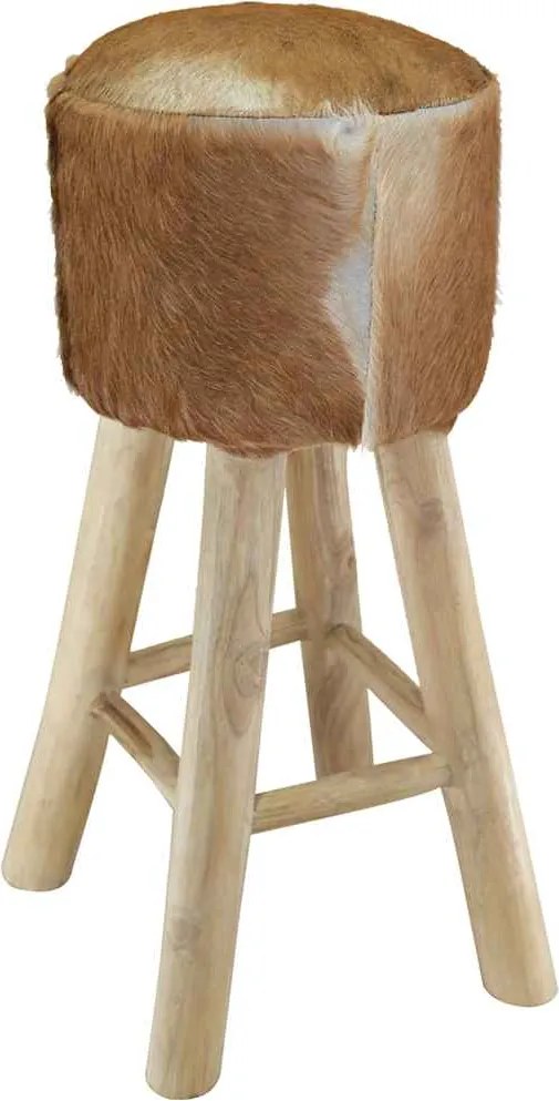 Barová stolička kozí kůže a masivní teak 244542
