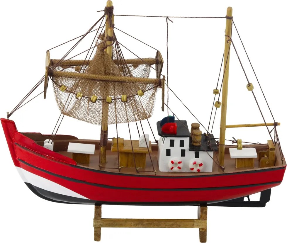 LEAN Toys Sběratelský dekorativní model rybářské lodi červený 30x26 cm