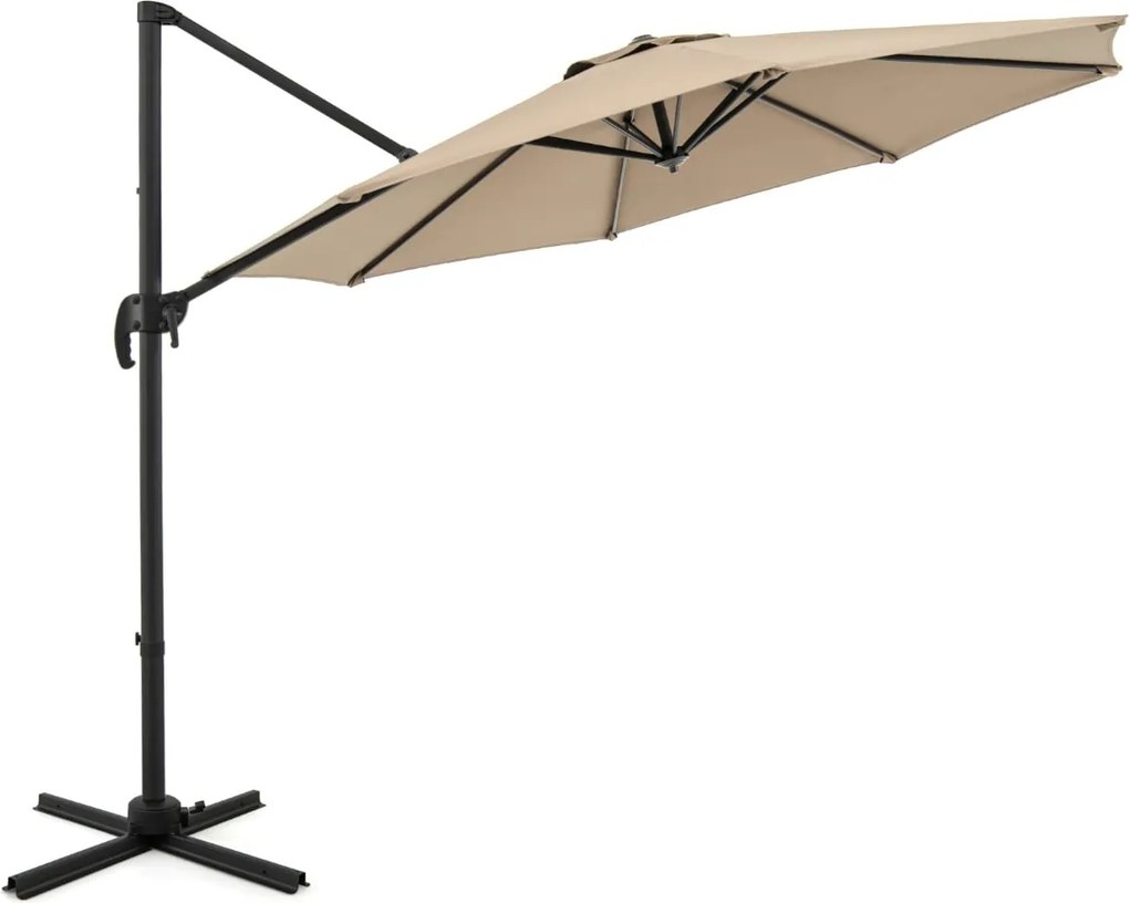 Costway Slunečník s klikou 360° otočný market – 300 × 300 cm, hnědý