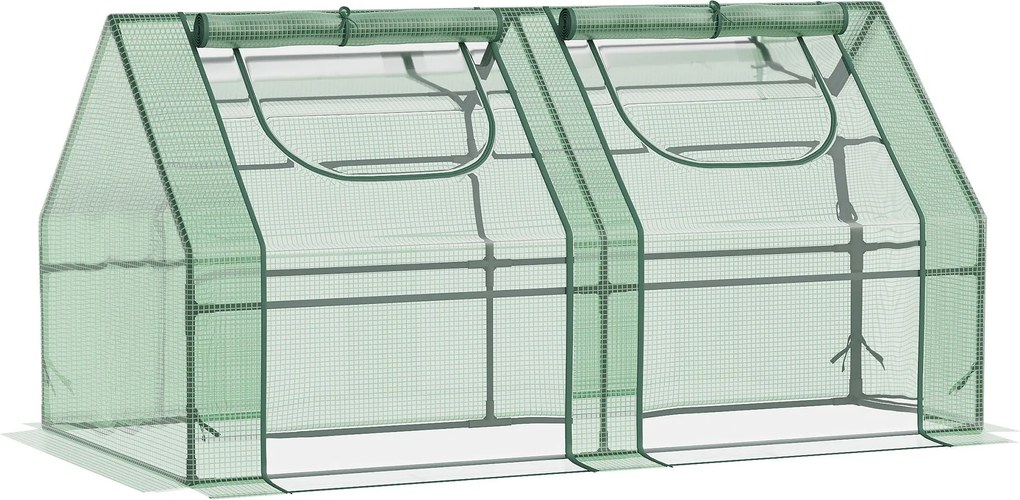 Outsunny Malý Skleník pro Exteriér se Dvouvrstvými Okny a Ocelovou Konstrukcí pro Pěstování Rajčat, Rostlin a Květin 180x90x90 cm Zelený | Aosom