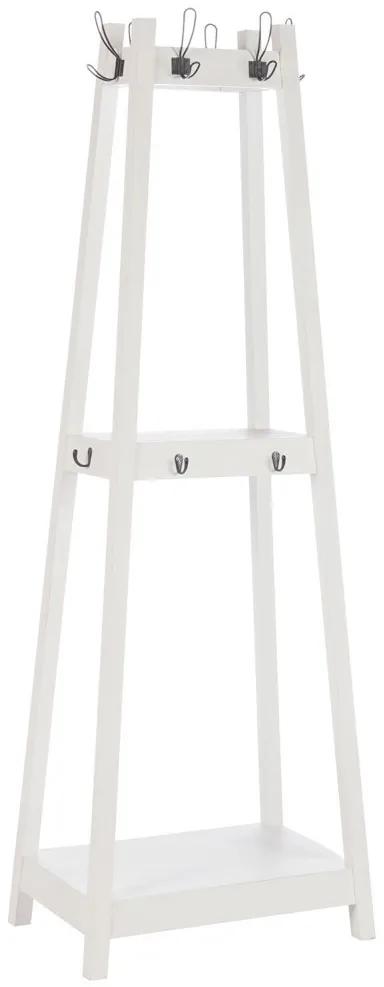 Bílý dřevěný stojící věšák s poličky a háčky - 60*40* 175 cm | BIANO