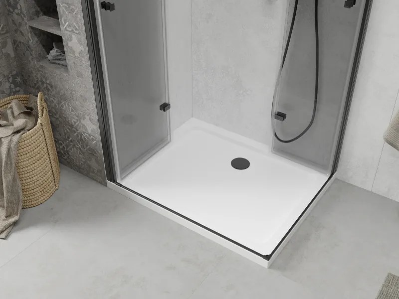 Mexen Lima Duo, sprchový kout s 2-křídlými skládacími dveřmi 90 (dveře) x 80 (dveře) cm, 6mm čiré sklo, černý profil + slim sprchová vanička 5cm bílá s černým sifonem, 856-090-080-70-02