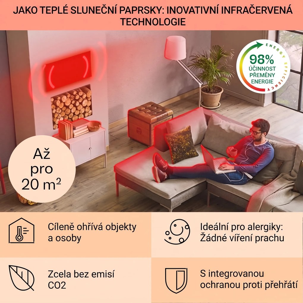 Klarstein La Palma 1000, infračervený ohřívač 2 v 1, smart, 120 x 60 cm, 1000 W, zrcadlová přední strana