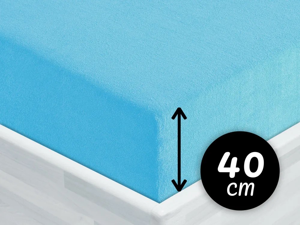 Froté napínací prostěradlo na extra vysokou matraci FR-017 Azurově modré 90 x 220 - výška 40 cm