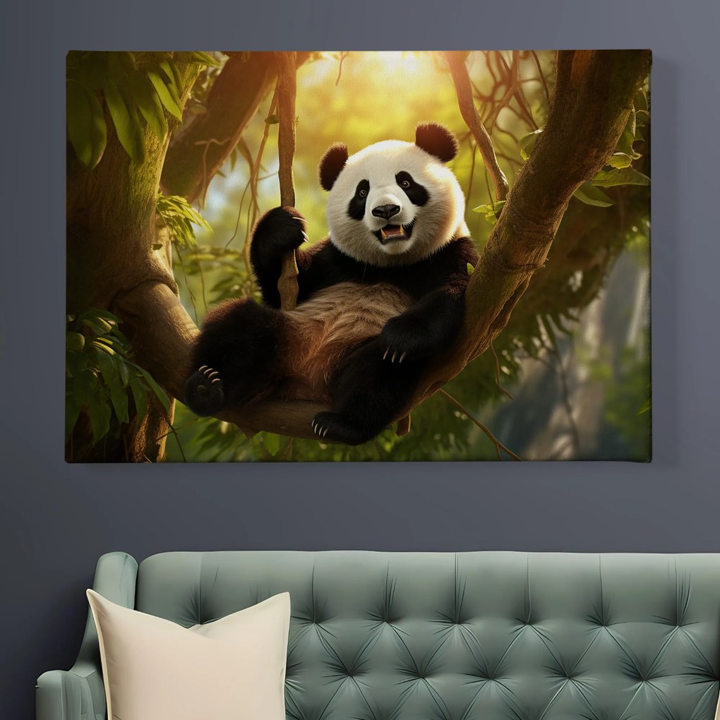 Obraz na plátně - Panda chilluje na stromě FeelHappy.cz Velikost obrazu: 180 x 120 cm