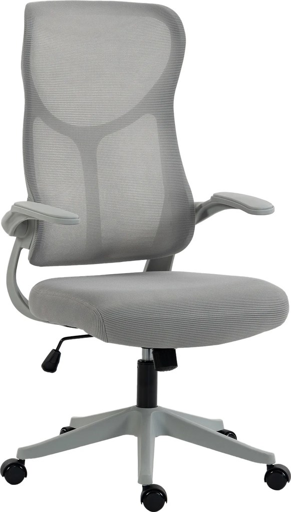 HOMCOM Ergonomická kancelářská židle z mesh, otočná židle s vysokým opěradlem a sklápěcími područkami, s houpací funkcí, šedá