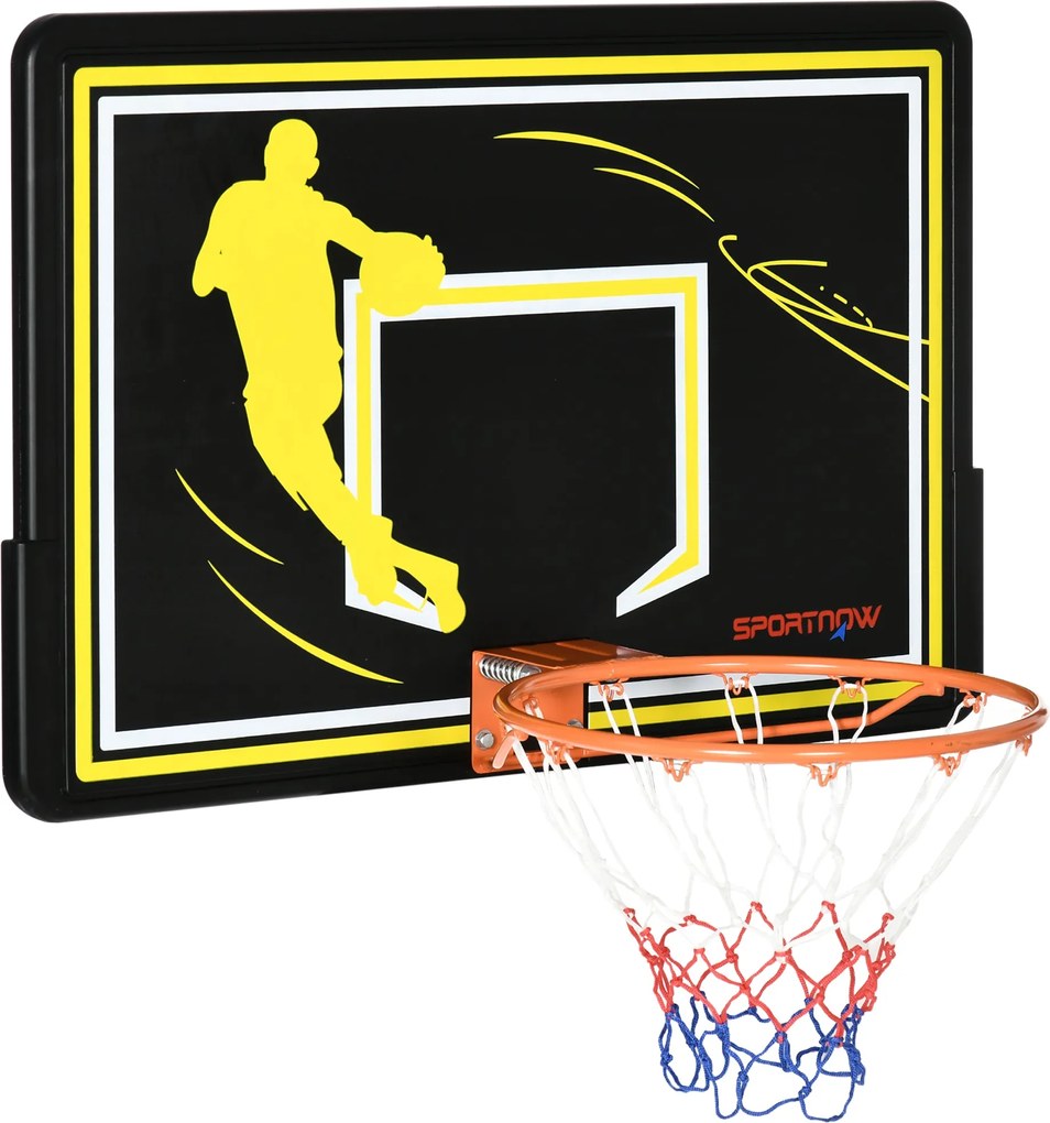 SPORTNOW Stěnový basketball koš, venkovní basketball koš, nerozbitná deska, odolná síť, ocelová konstrukce, montážní příslušenství včetně, pro vnitřní
