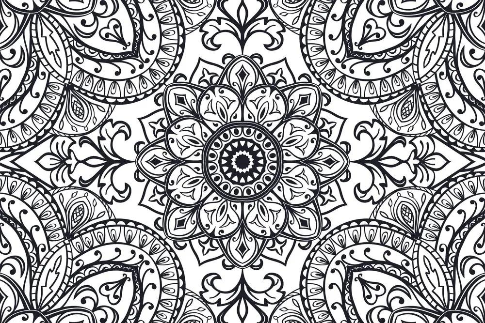 Tapeta černobílá Mandala - 375x250 cm