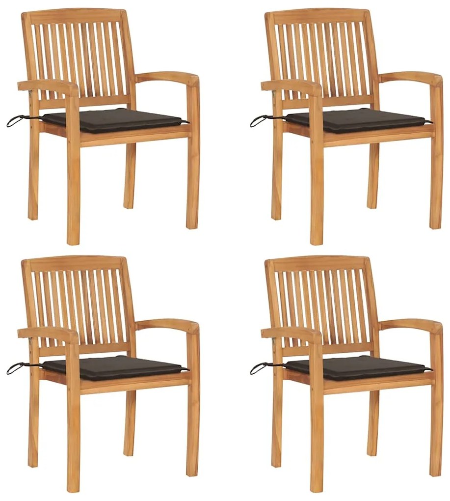 Stohovatelné zahradní židle s poduškami 4 ks masivní teak 3073218