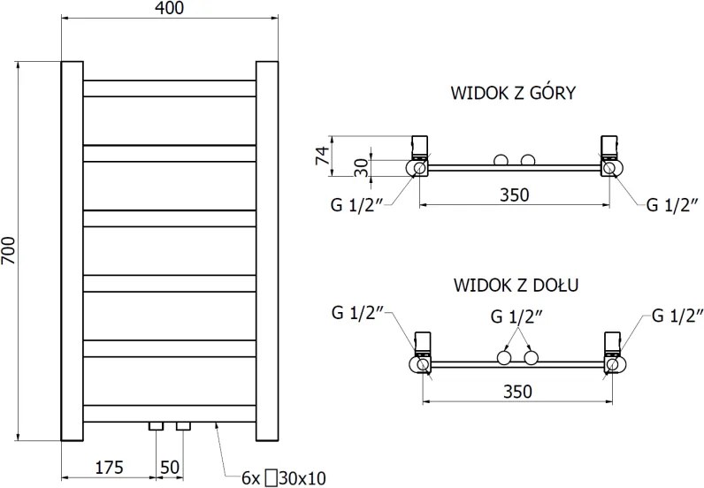 Mexen Bolt, topné těleso 700 x 400 mm, 165 W, spodní a středové, černá, W126-0700-400-00-70