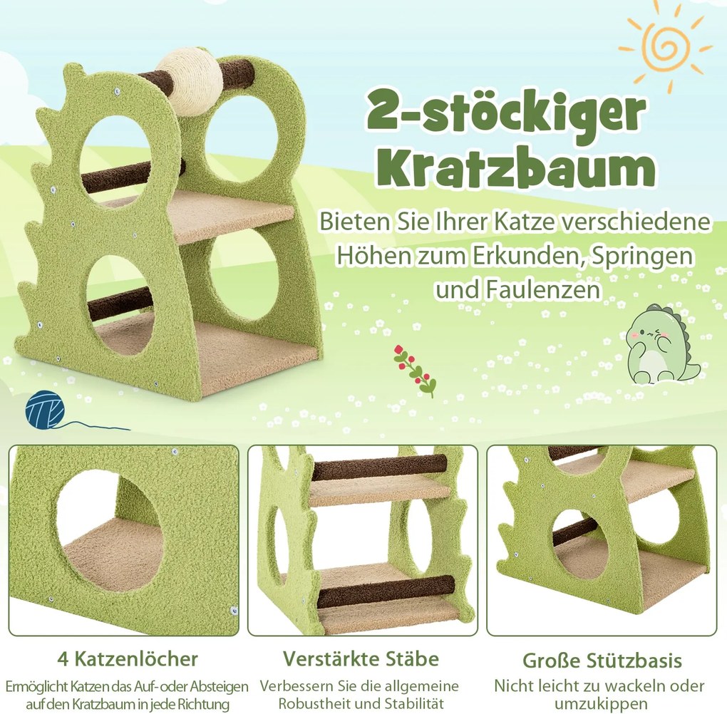 Costway 2-patrové moderní interiérové škrabadlo pro kočky roztomilá kočičí věž