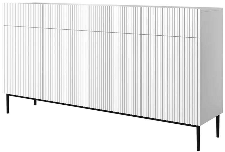 Komoda Nicole 200 cm se čtyřmi zásuvkami - bílý mat / černé nožky