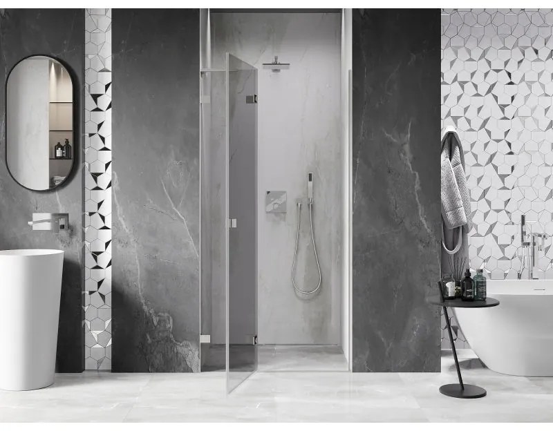 Mexen, Mexen Lunar L výklopné sprchové dveře levé 85 cm, transparentní, broušený nikl - 834L-085-000-97-00-L