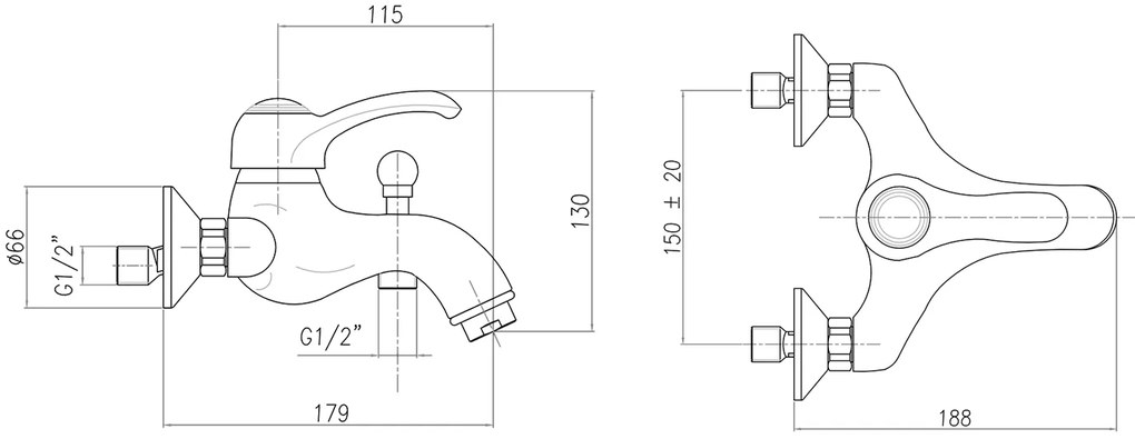 Sapho, KIRKÉ nástěnná vanová baterie, chrom, KI10C