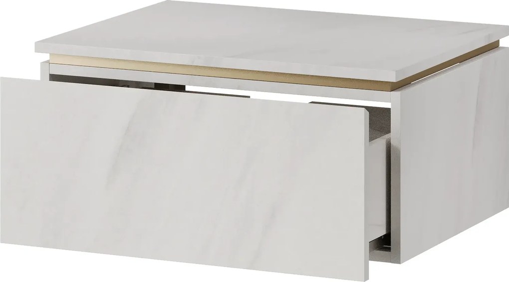 Závěsná skříňka pod umyvadlo Letto 03 60 cm bílý mramor/zlatá