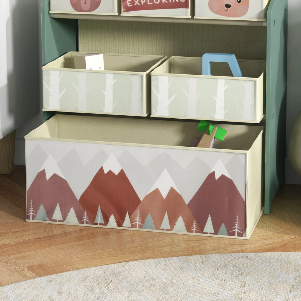 ZONEKIZ dětský regál na hračky se 6 vyjímatelnými boxy z netkané textilie, regál do dětského pokoje, do školky, 63 x 30 x 66 cm, zelený