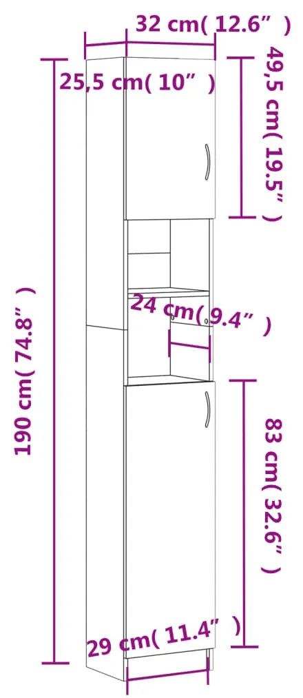 vidaXL Koupelnová skříňka bílá vysoký lesk 32x25,5x190 cm dřevotříska