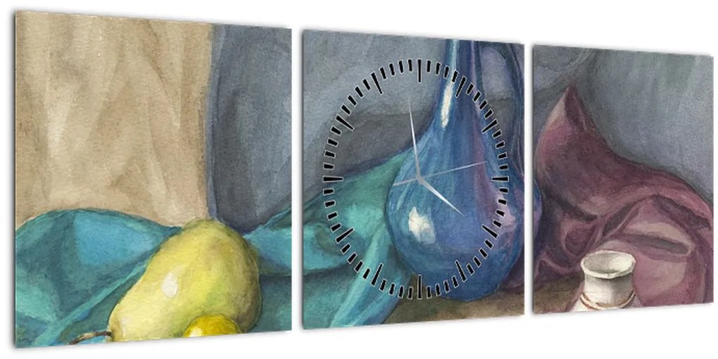 Obraz - Malované zátiší (s hodinami) (90x30 cm)