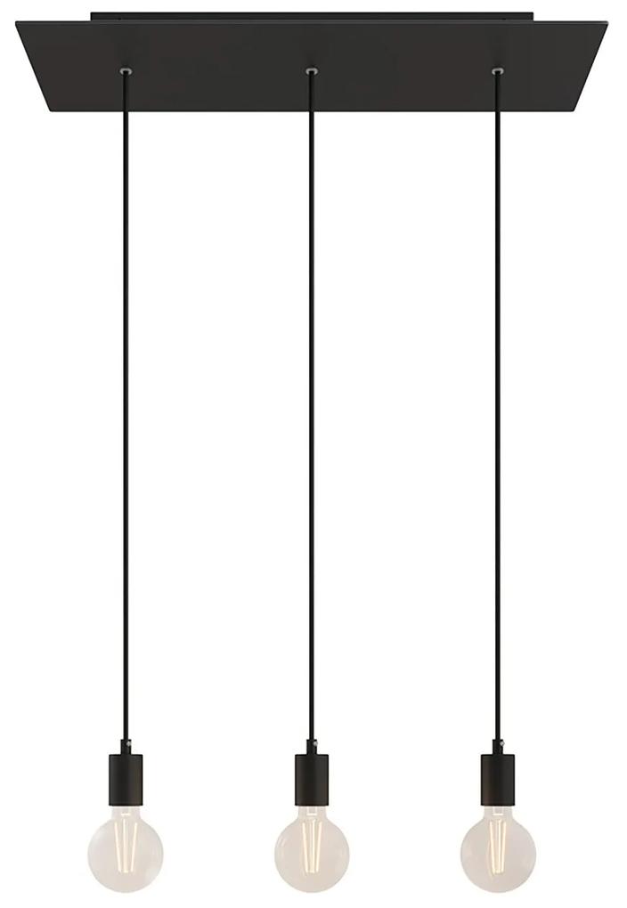 creative cables Závěsná lampa se 3 světly, s obdélníkovým XXL baldachýnem Rose-one, textilním kabelem a kovovými komponenty Barva: Hladký mosazný dibond
