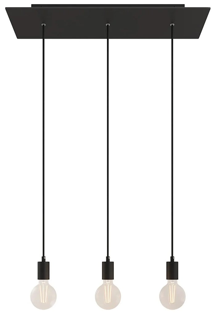 creative cables Závěsná lampa se 3 světly, s obdélníkovým XXL baldachýnem Rose-one, textilním kabelem a kovovými komponenty Barva: Matný bílý dibond