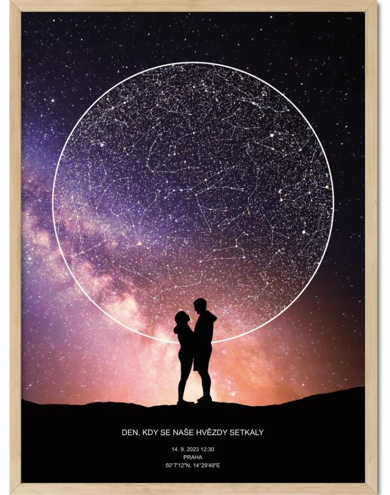 Hvězdná mapa Vašeho životního okamžiku Rozměr plakátu: 30 x 40 cm, Barva pozadí: Vesmírná, Volba rámu: Bez rámu