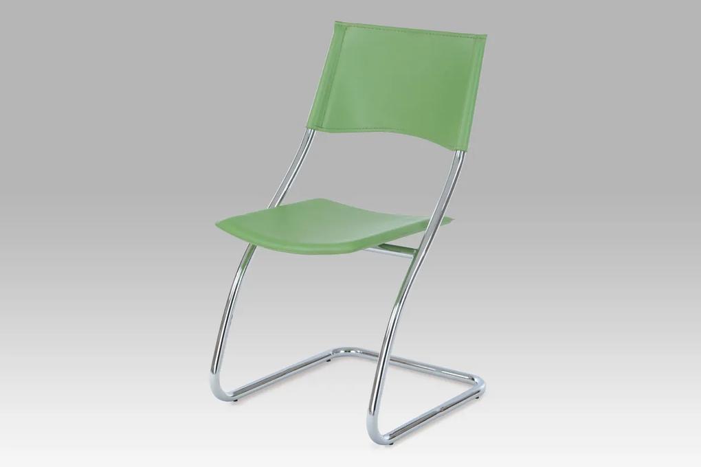 Židle chrom / zelená koženka