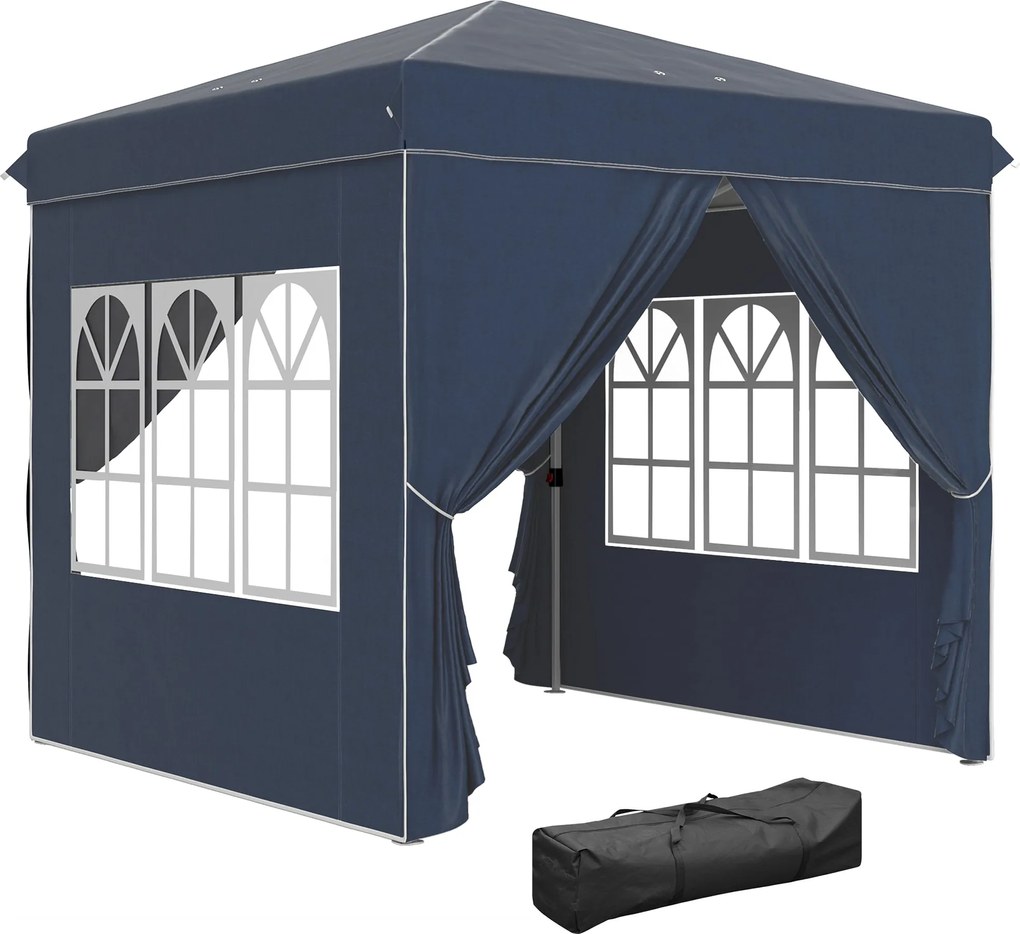 Pavilon Outsunny 2,5x2,5 m, voděodolný stabilní zimní sklopný pavilon, UV ochrana 50+, skládací párty stan s 4 bočními panely, taška na zahradní pavil