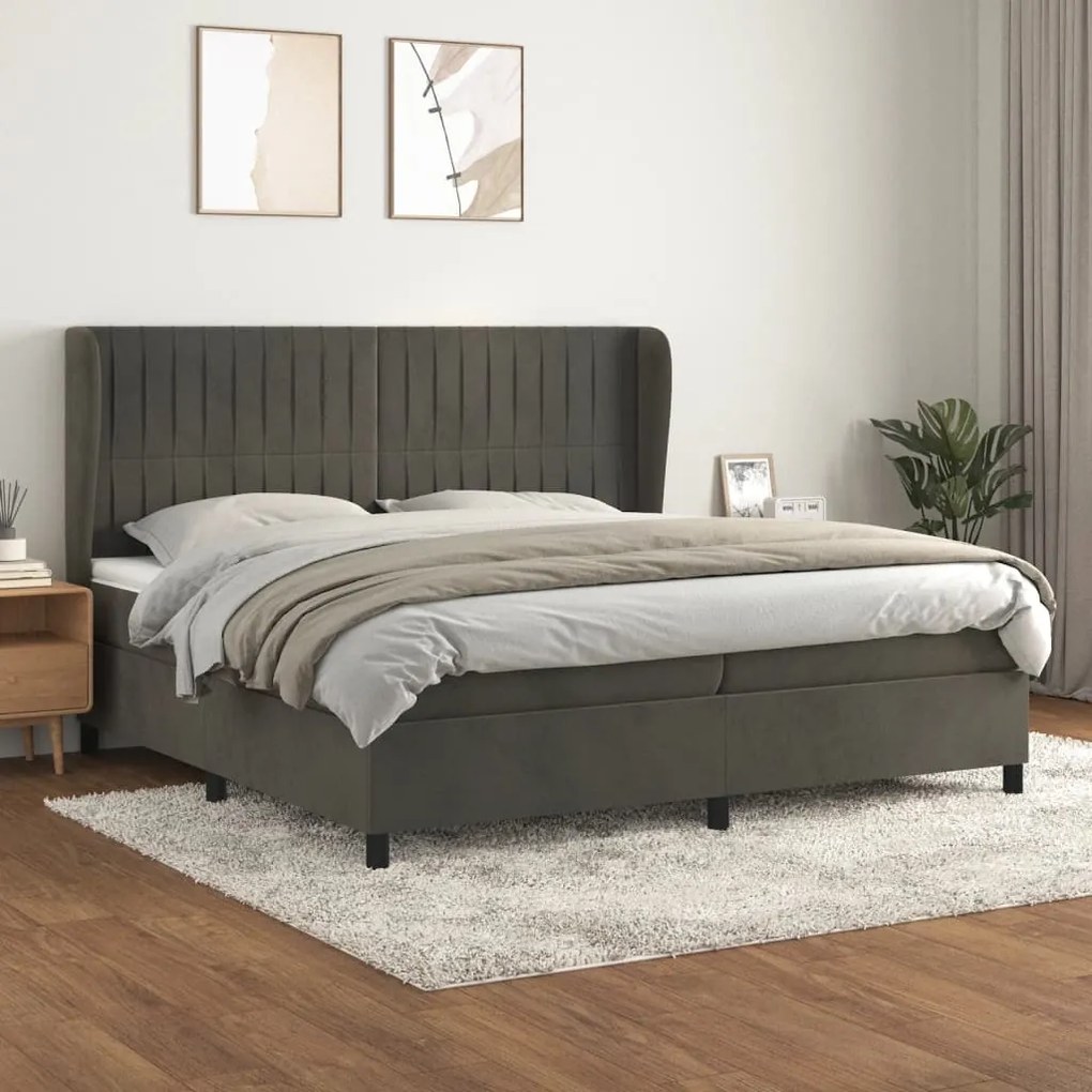 Box spring postel s matrací tmavě šedá 200x200 cm samet
