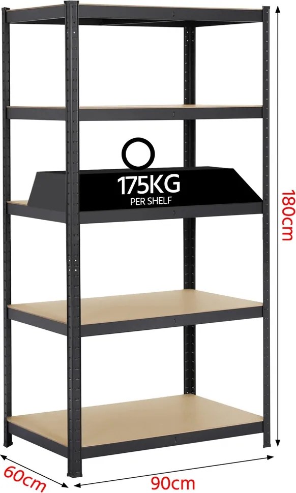 Zátěžový regál Yaheetech – Mod.9: 180 × 90 × 60 cm/875 kg černá (264515749188)