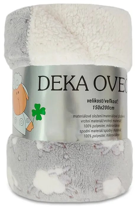 Beránková deka OVEČKA s ovečkami šedo-krémová 150 x 200 cm