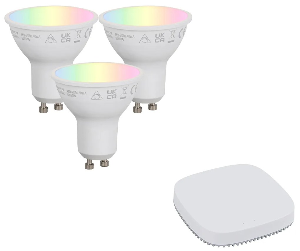 Sada chytrých stmívatelných LED žárovek GU10 4,7 W 400 lm 2700 K–6500 K včetně Zigbee Smart Hub