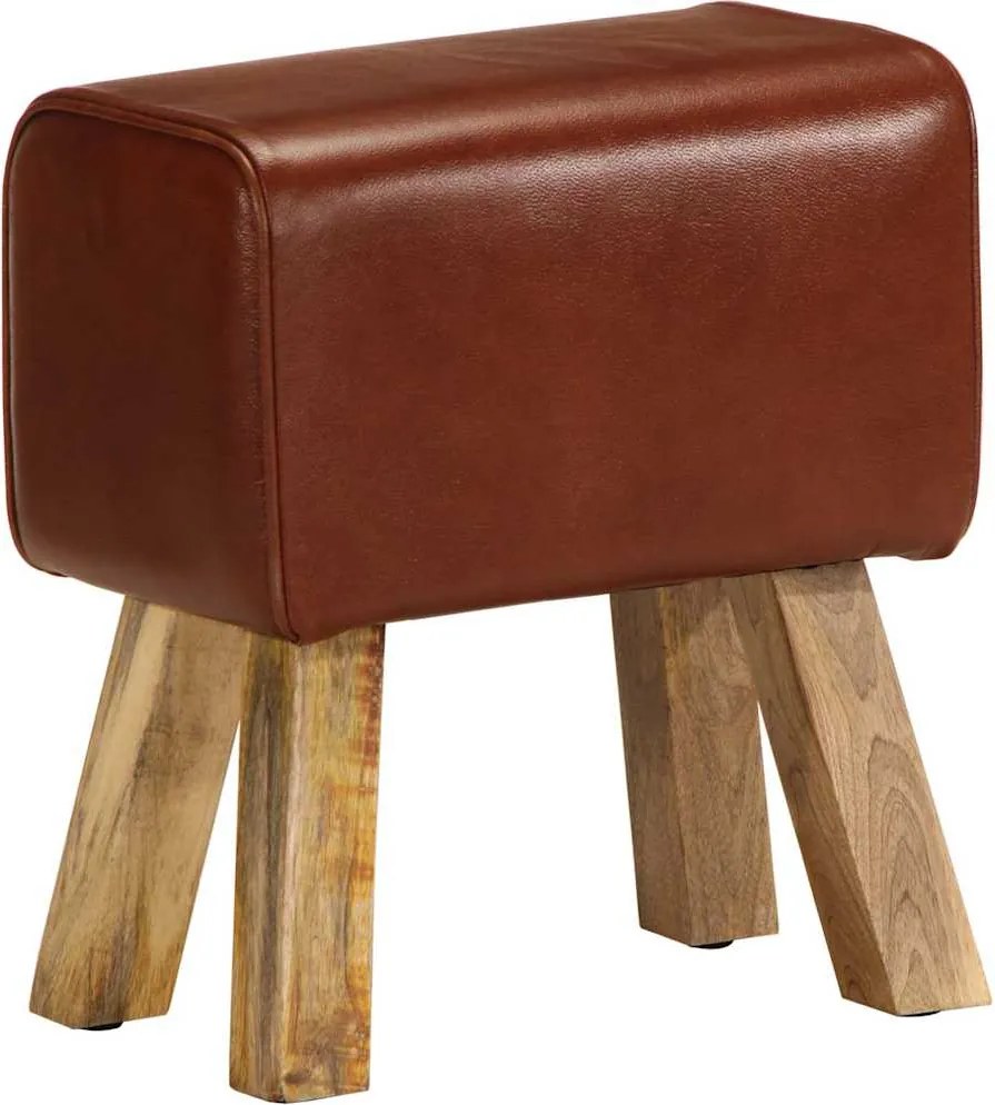 Lavice gymnastický kůň 38 cm hnědá pravá kůže a mangovník 320786
