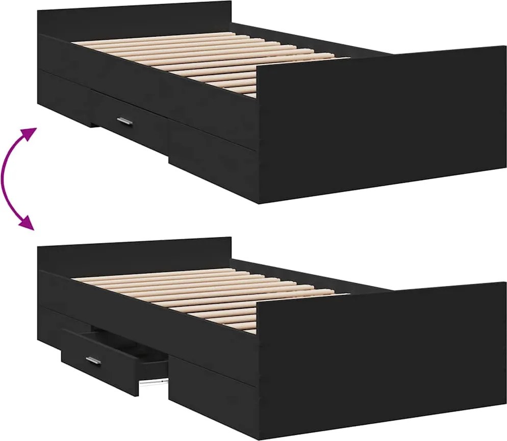 Rám postele se zásuvkami černý 75 x 190 cm kompozitní dřevo 3280350