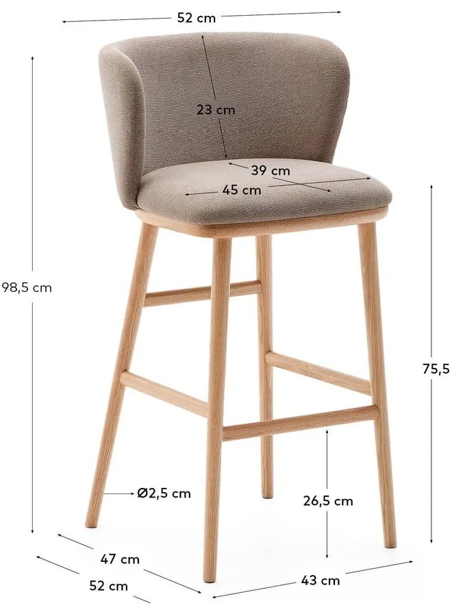 Světle hnědá barová židle (výška sedáku 75,5 cm) Ciselia – Kave Home