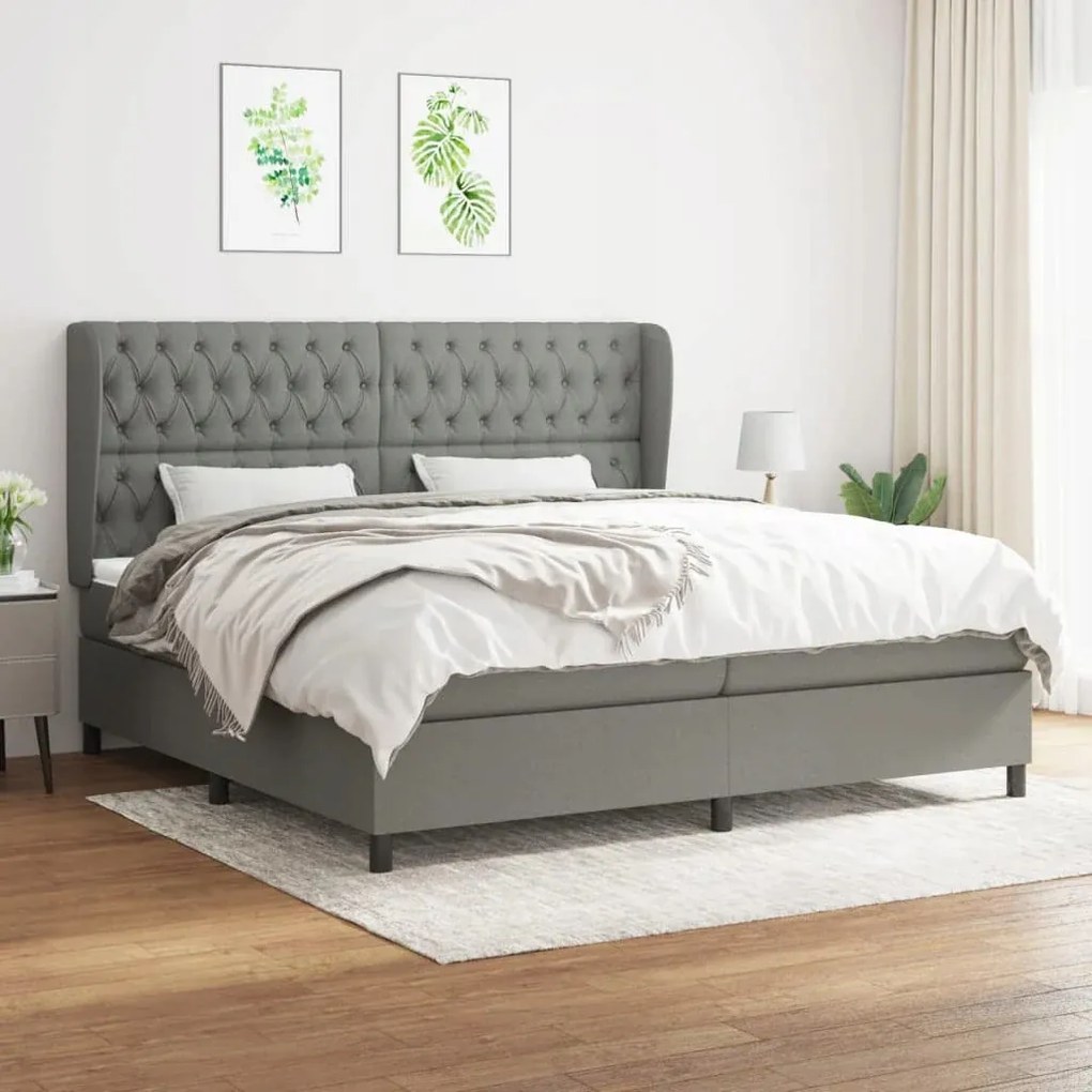 Box Spring Postel S Matrací Textil Tmavě Šedá Prošívaný design 200 x 200