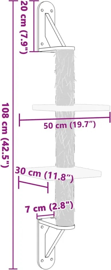 Nástěnné škrabadlo pro kočky se sloupkem krémové 108 cm 172410