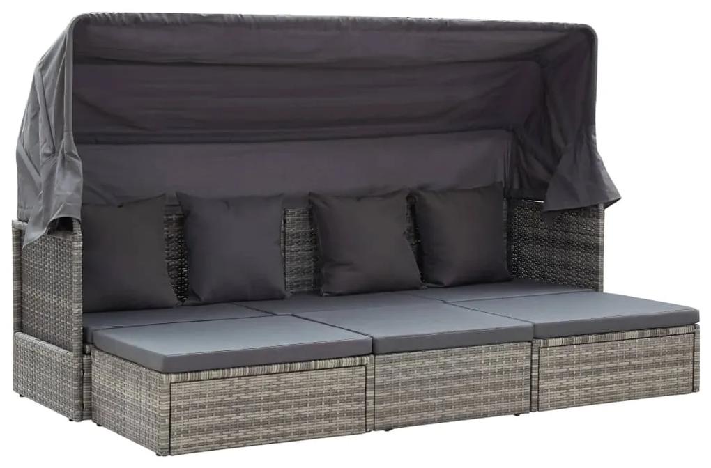 vidaXL Zahradní postel se stříškou odstíny šedé polyratan