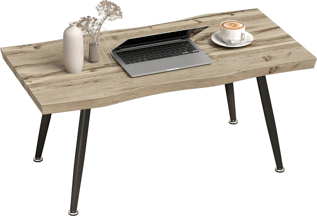 HOMCOM konferenční stolek, moderní dekorační stolek s ocelovými nohami a deskou 4 cm pro obývací pokoj/kancelář/ložnici, 100 × 50 × 45 cm, dub/černá |