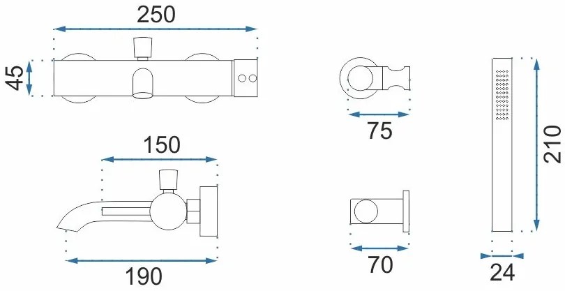 Nástěnná vanová baterie REA LUNGO černá mat