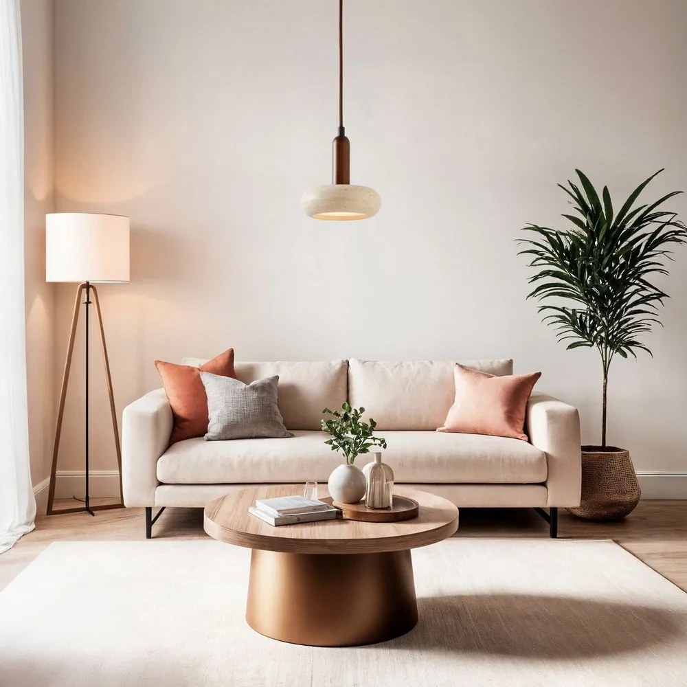 Hnědé/béžové LED závěsné svítidlo s kamenným stínidlem ø 15 cm Karo – Opviq lights