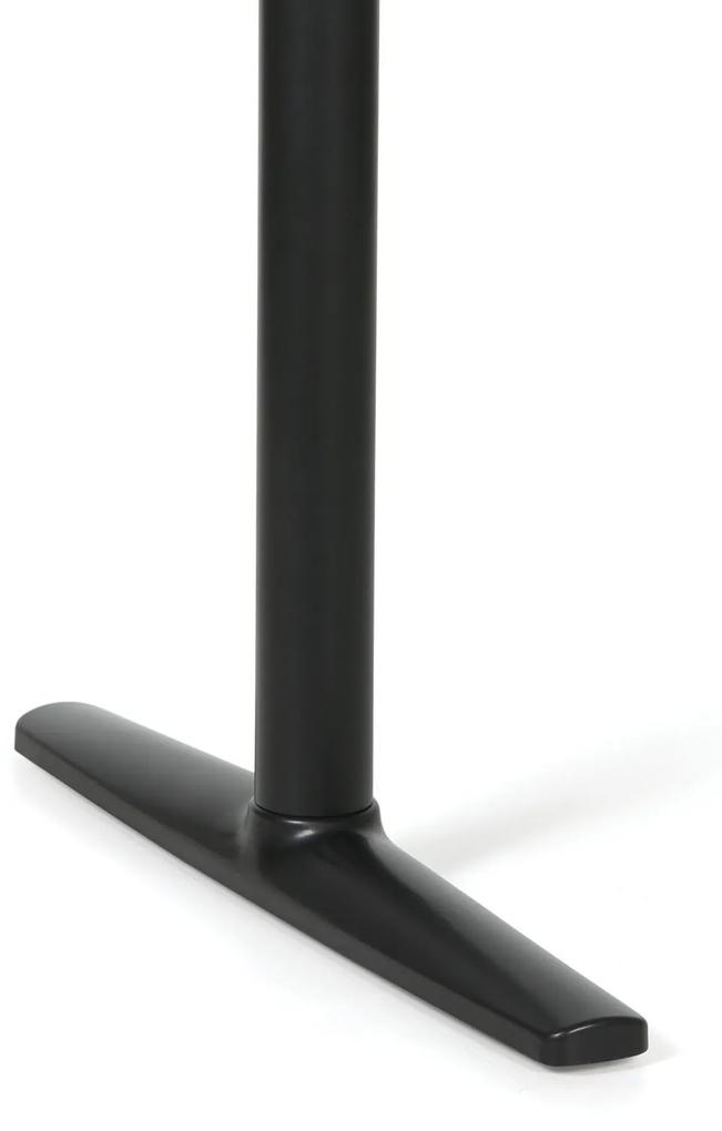 Výškově nastavitelný stůl OBOL, elektrický, 675-1325 mm, ergonomický levý, deska 1600x1200 mm, černá zaoblená podnož, bílá