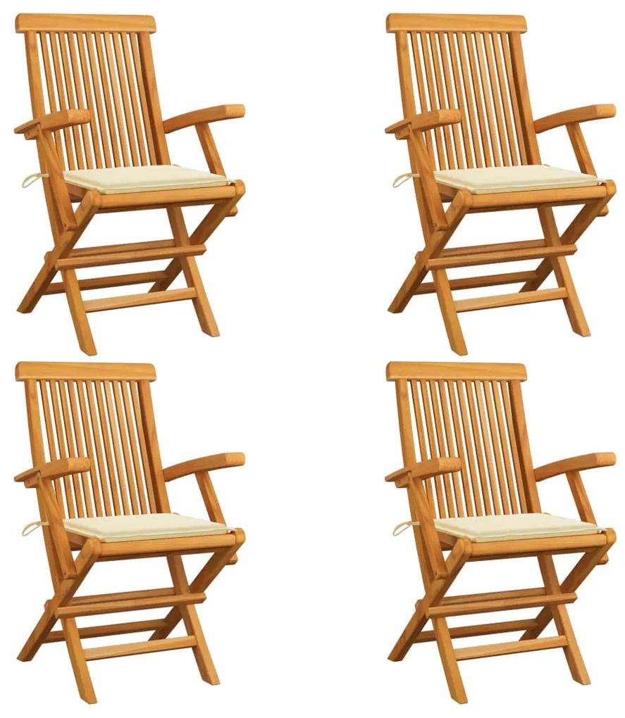 3065619 vidaXL Zahradní židle s krémovými poduškami 4 ks masivní teak