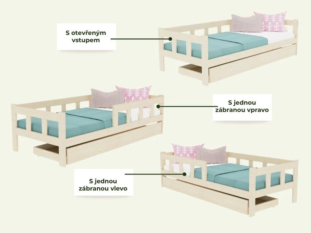 Benlemi Jednolůžko FENCE 4v1 90x200 cm se zábranou a úložným šuplíkem + matrace ADAPTIC Zvolte barvu: Šalvějová zelená, Zvolte zábranu: S jednou zábranou vpravo