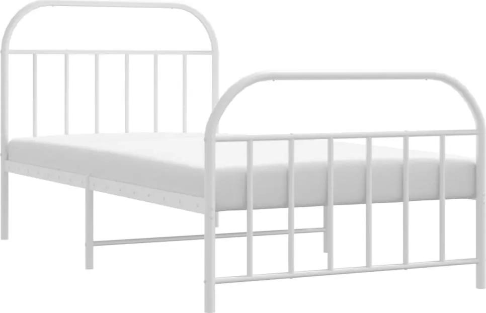 vidaXL Kovový rám postele s hlavovým a nožním čelem 107 x 203 cm [353698] Barva: Bílá