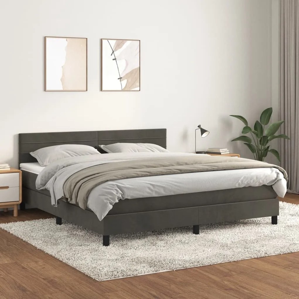 Box spring postel s matrací tmavě šedá 160x200 cm samet