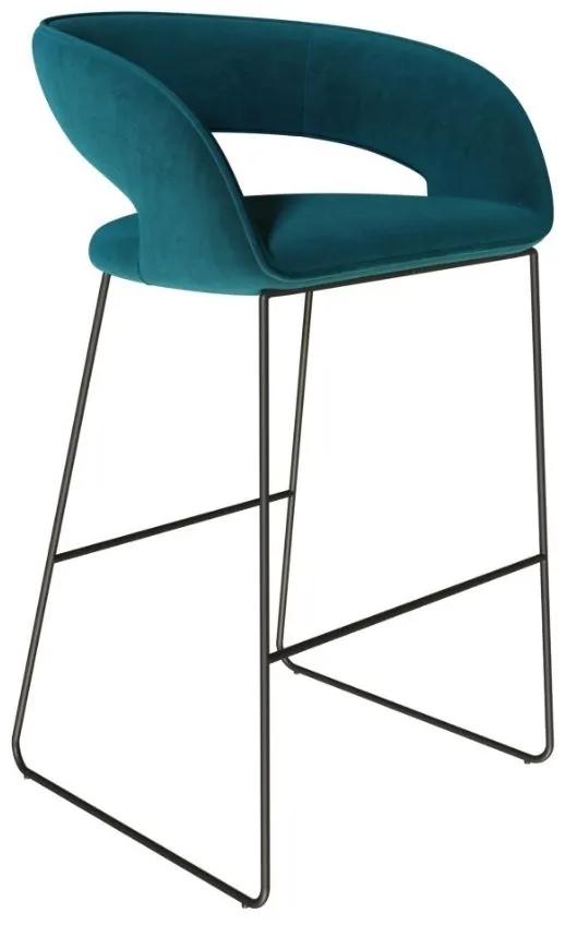 Petrolejově modrá sametová barová židle Miotto Aventino s kovovou podnoží 75 cm