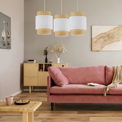 Bílé ratanové závěsné svítidlo BOHO