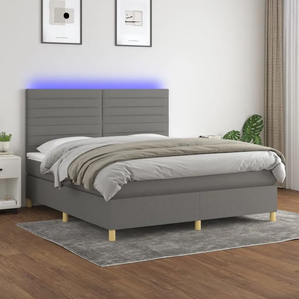 Box spring postel s matrací a LED tmavě šedá 180x200 cm textil 3135534