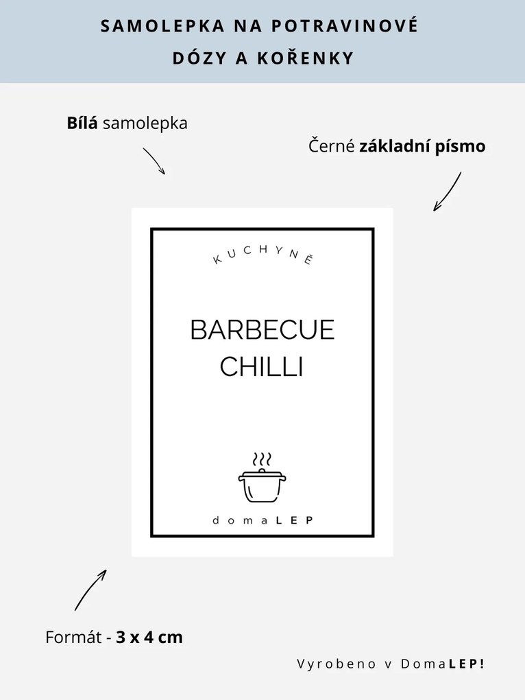 Samolepka na kořenky BARBECUE CHILLI bílá 3 × 4 cm základní písmo