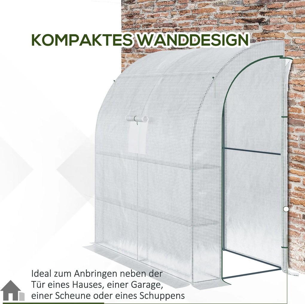 Outsunny fóliový skleník na rajčata 200x100x215cm s oknem ze síťoviny a rolovacími dveřmi UV ochrana v bílé barvě pro rostliny a zahradu